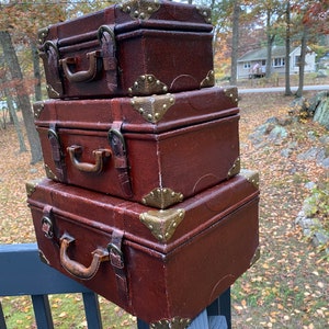 Funky Vintage Trio of Faux Russet Leather With Brass Embellishments ...