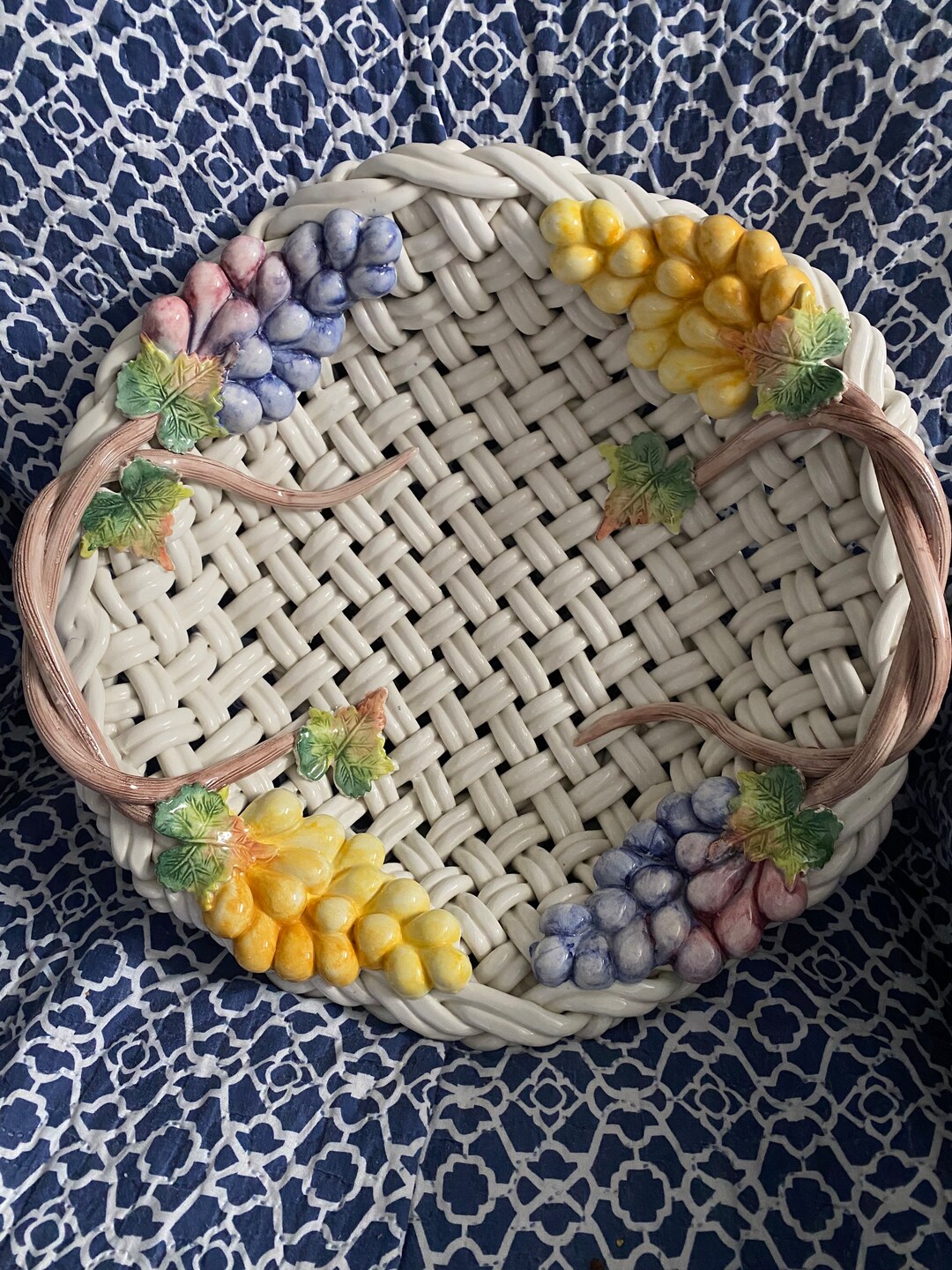 Beautiful Vintage Bassans Extra Large Ceramic Woven Bowl With Accent ...