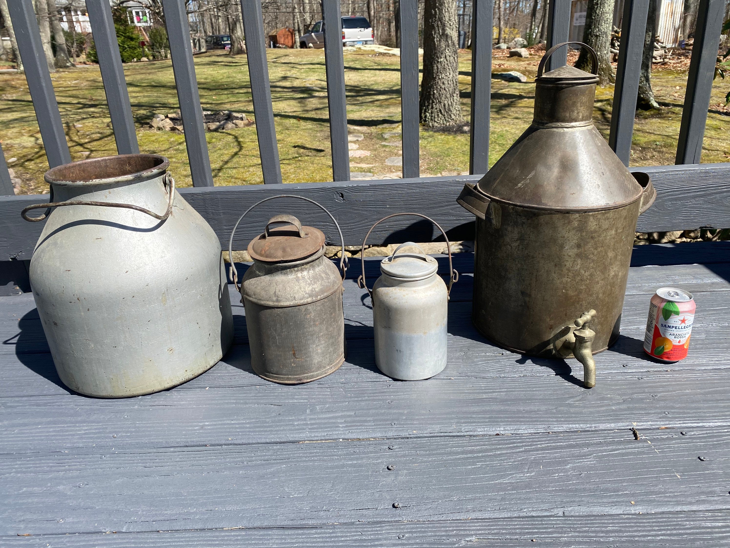 Quartet of Four Vintage Farmhouse Milk Cans in Various Sizes and Styles ...