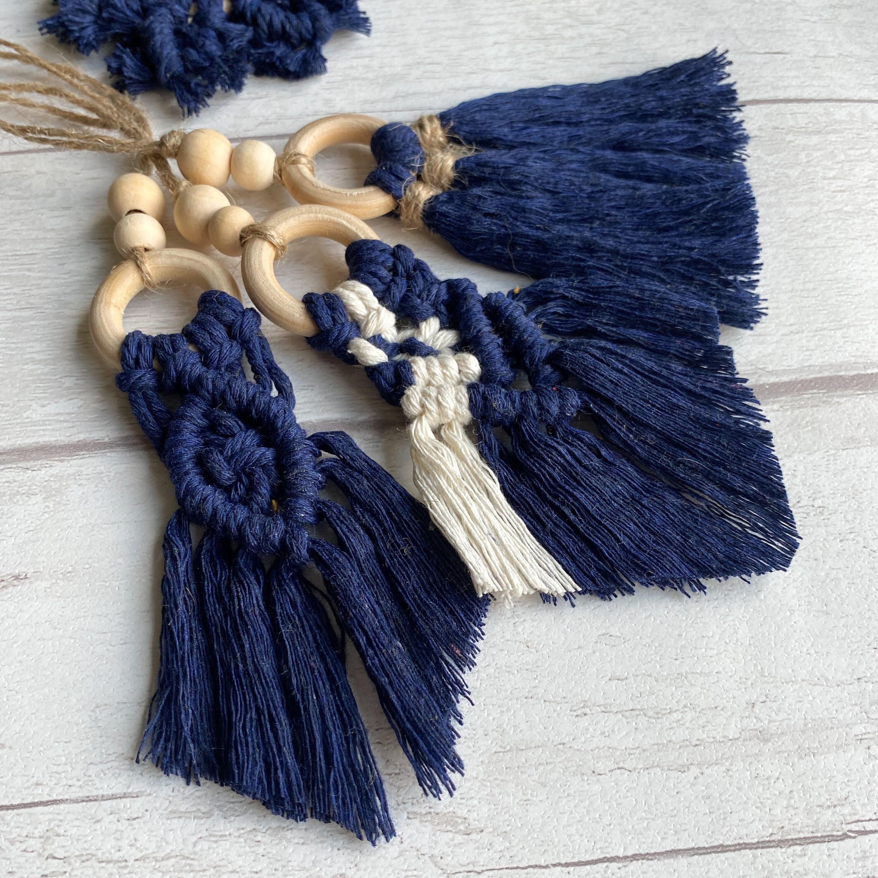 Navy Blue Macrame Decorations Boho Tassel Christmas - Etsy