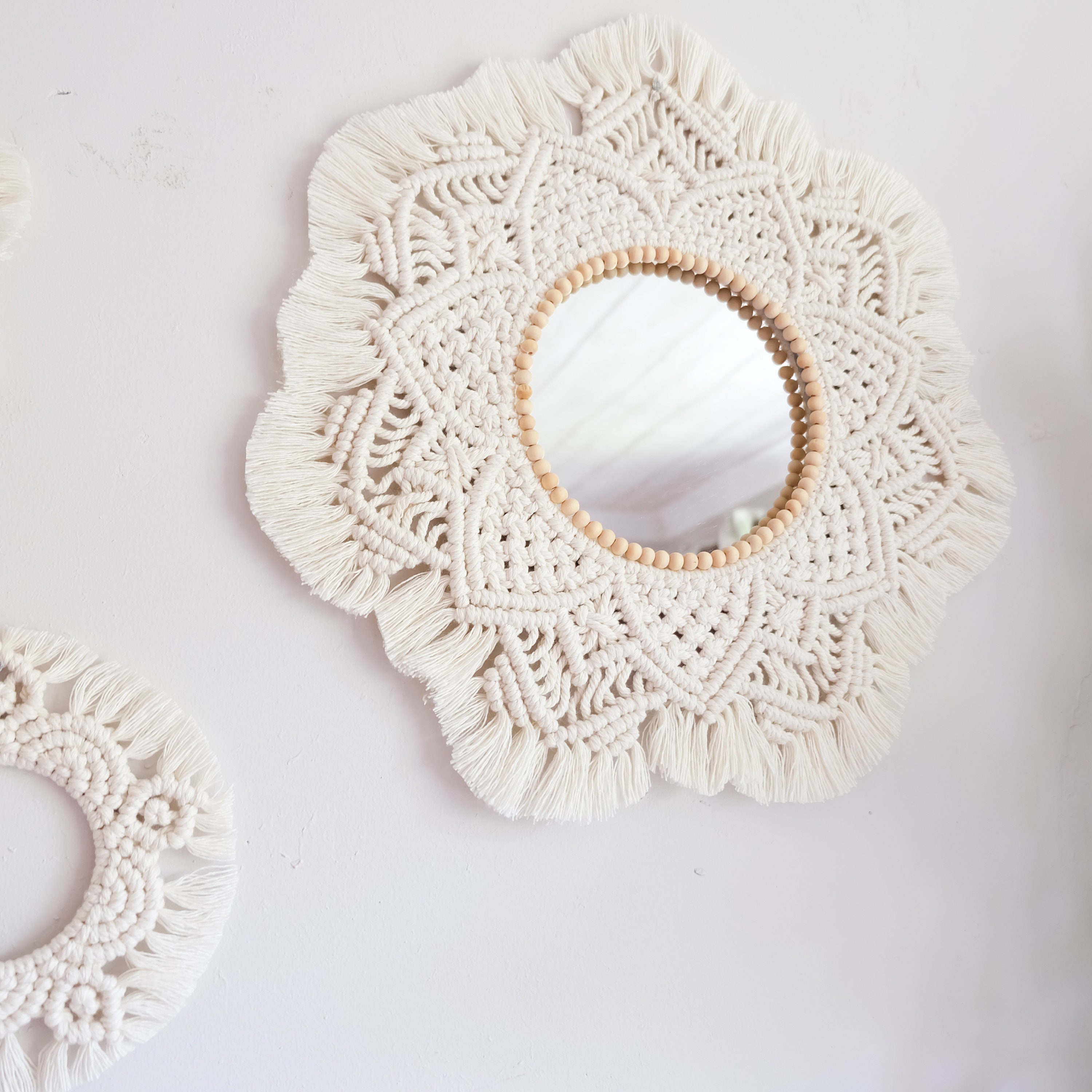 Round Macrame Mirror Set Macrame Mural Mandala Yarn Wall - Etsy
