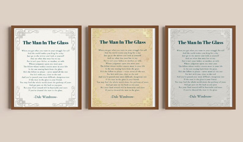 The Man in the Glass Poem Art by Dale Wimbrow 3 Color Pack - Etsy