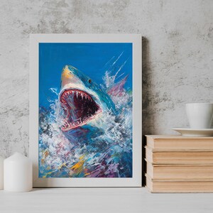 Angry Great White Shark JAWS Painting, Abstract Expressionism Style ...