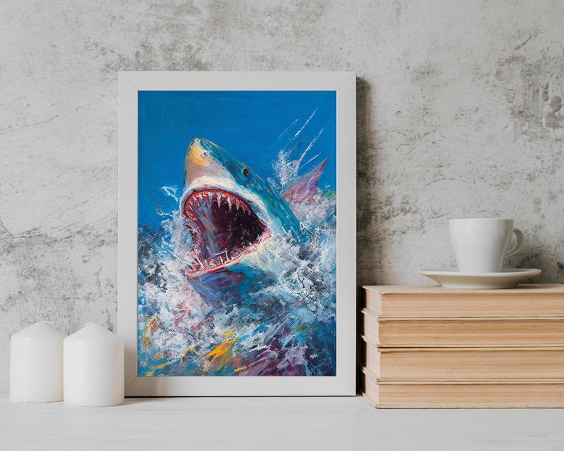 Angry Great White Shark JAWS Painting, Abstract Expressionism Style ...