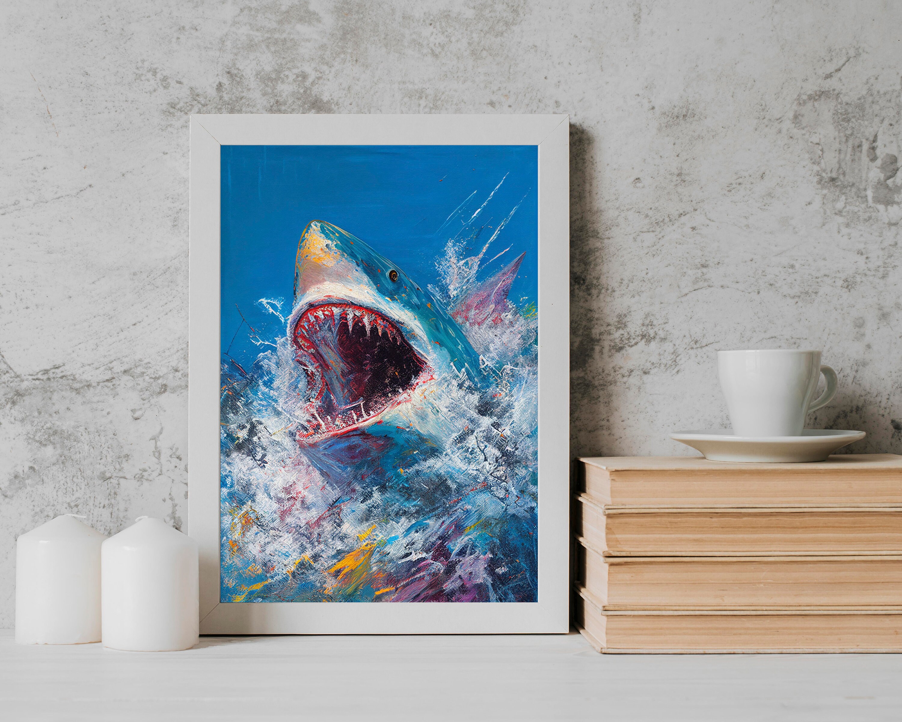 Angry Great White Shark JAWS Painting, Abstract Expressionism Style ...