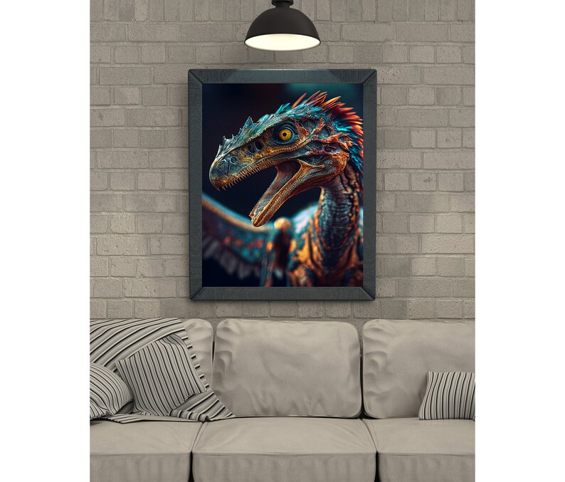 Velociraptor Dinosaur Photorealistic Detailed Portrait Wall - Etsy