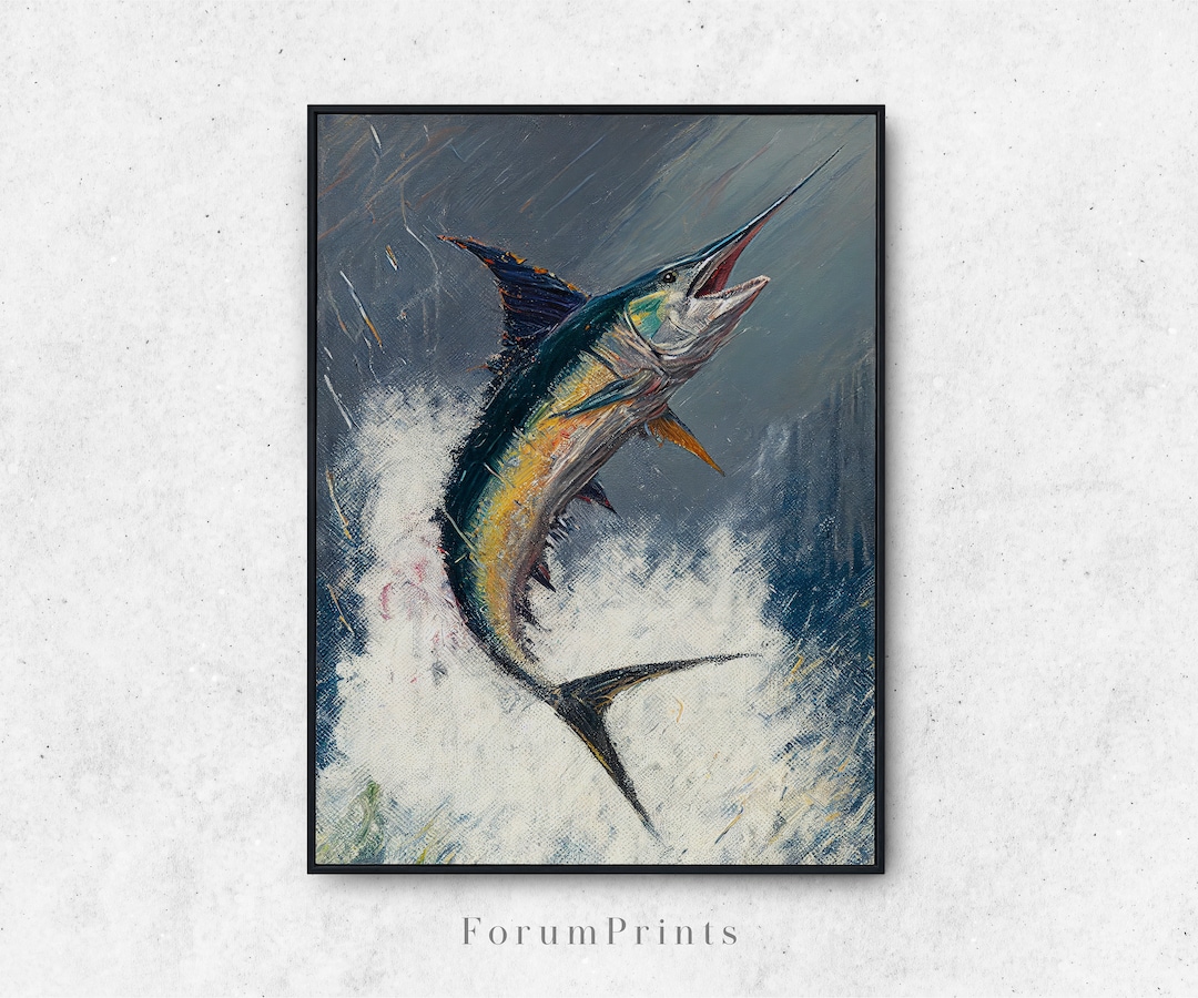 Swordfish Jumping Out of Ocean Painting, Abstract Expressionism Style ...