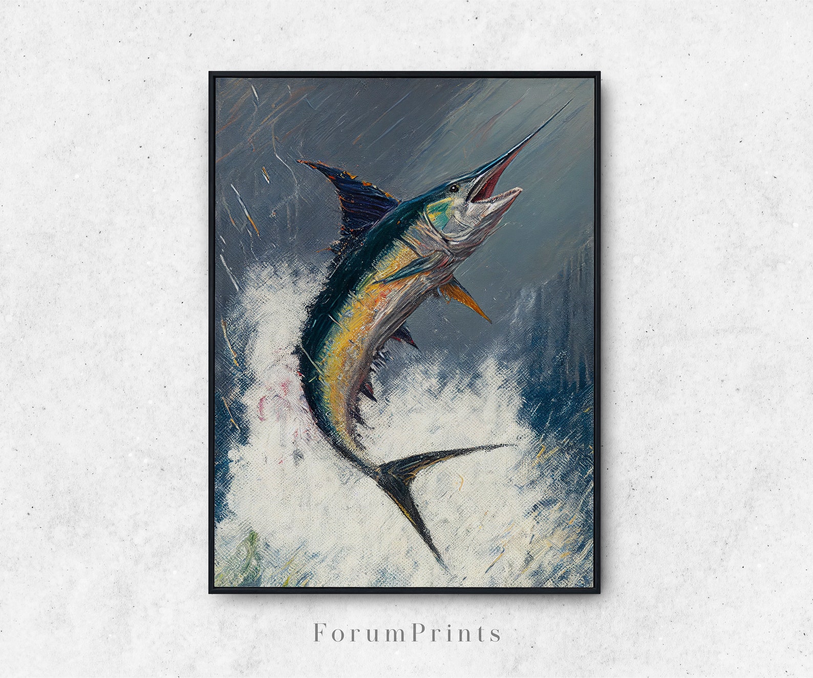 Swordfish Jumping Out of Ocean Painting, Abstract Expressionism Style ...