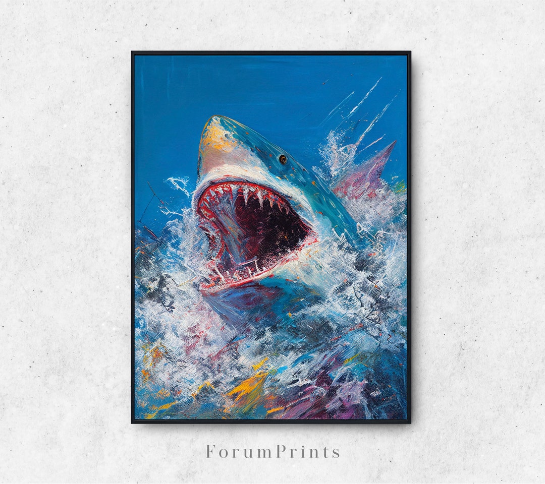 Angry Great White Shark JAWS Painting, Abstract Expressionism Style ...