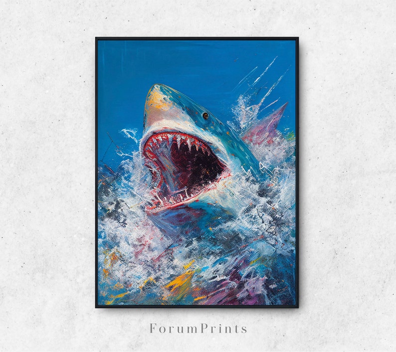 Angry Great White Shark JAWS Painting, Abstract Expressionism Style ...