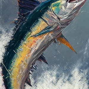 Swordfish Jumping Out of Ocean Painting, Abstract Expressionism Style ...