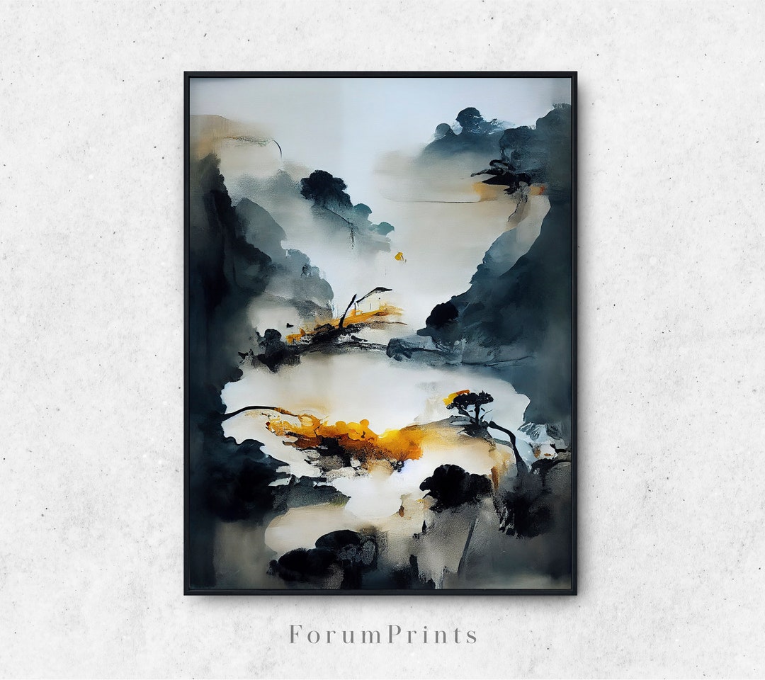 Cai Guo Qiang Style, Serene Landscape Abstract Painting | Wall Art ...