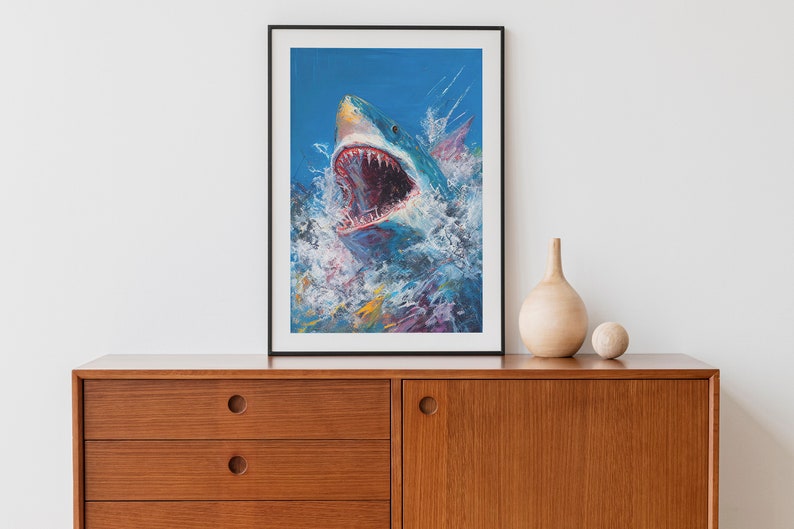 Angry Great White Shark JAWS Painting, Abstract Expressionism Style ...