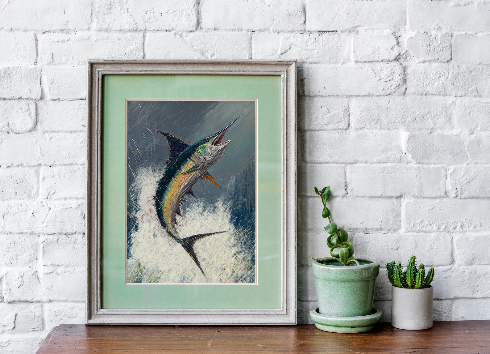 Swordfish Jumping Out of Ocean Painting, Abstract Expressionism Style ...