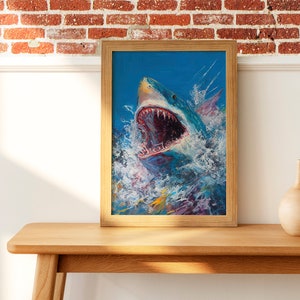 Angry Great White Shark JAWS Painting, Abstract Expressionism Style ...