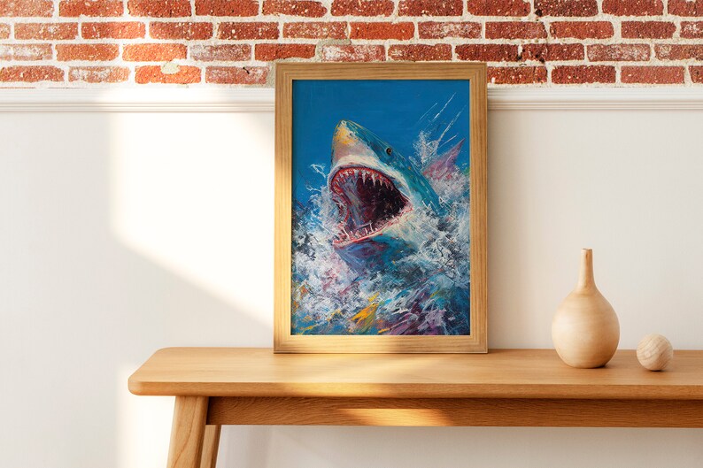 Angry Great White Shark JAWS Painting, Abstract Expressionism Style ...