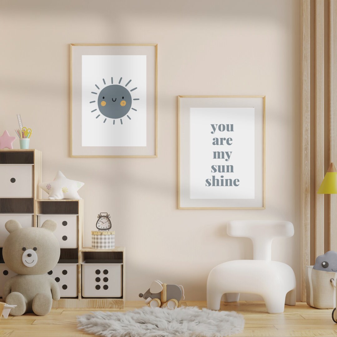 Sunshine Children's Room Poster Set of 4 Blue - Etsy