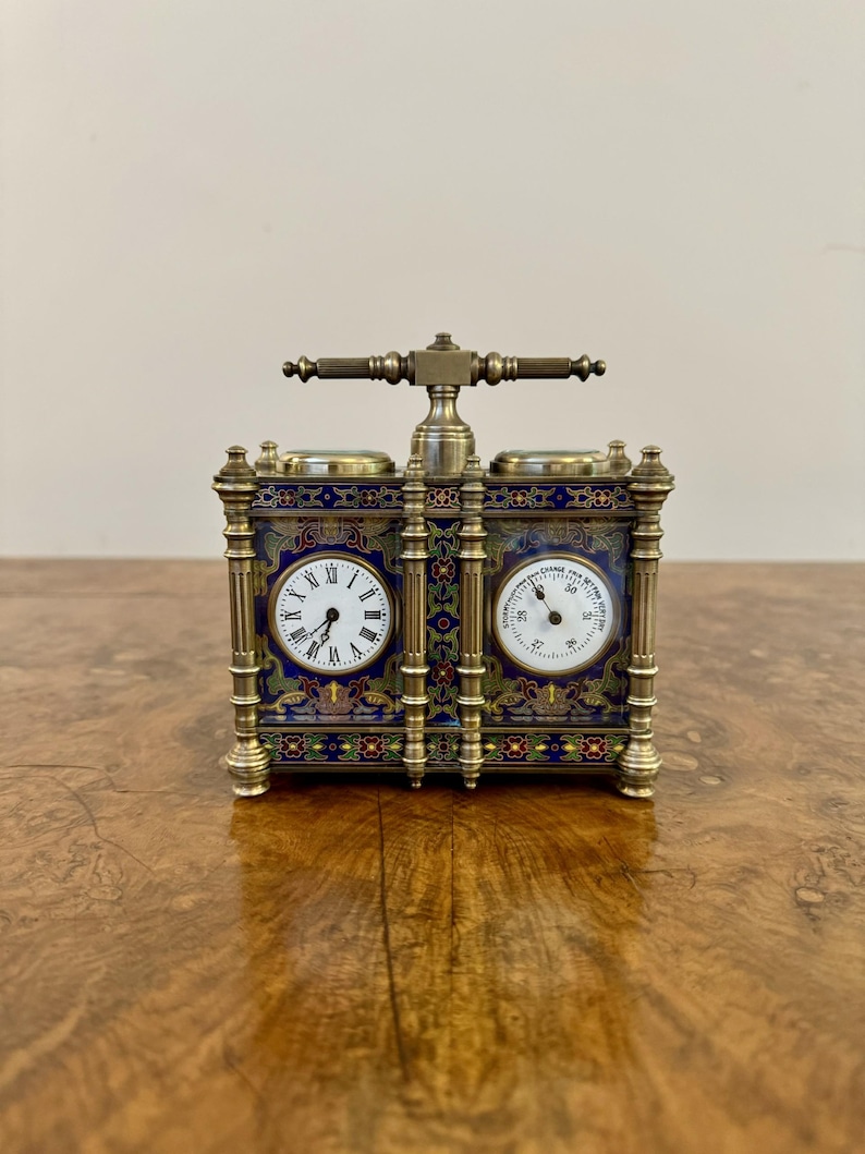 Unusual Antique Edwardian Quality Brass and Enamel Carriage Clock and ...