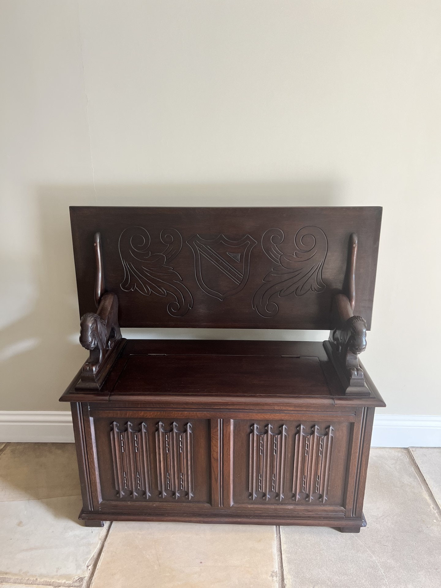 Antique Quality Carved Oak Monks Bench - Etsy