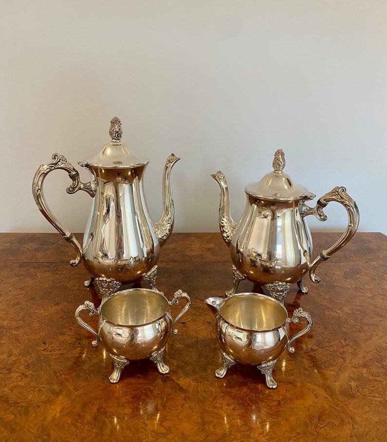 Antique Edwardian Quality Silver Plated Four Piece Tea Set - Etsy