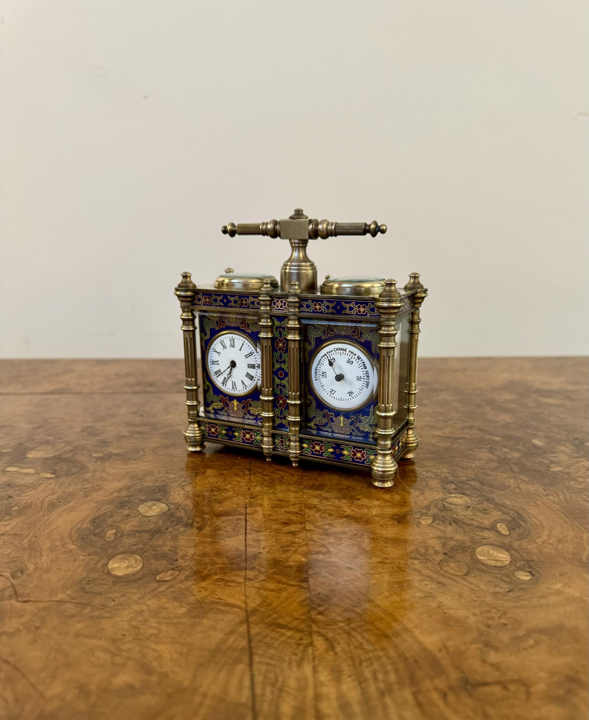 Unusual Antique Edwardian Quality Brass and Enamel Carriage Clock and ...