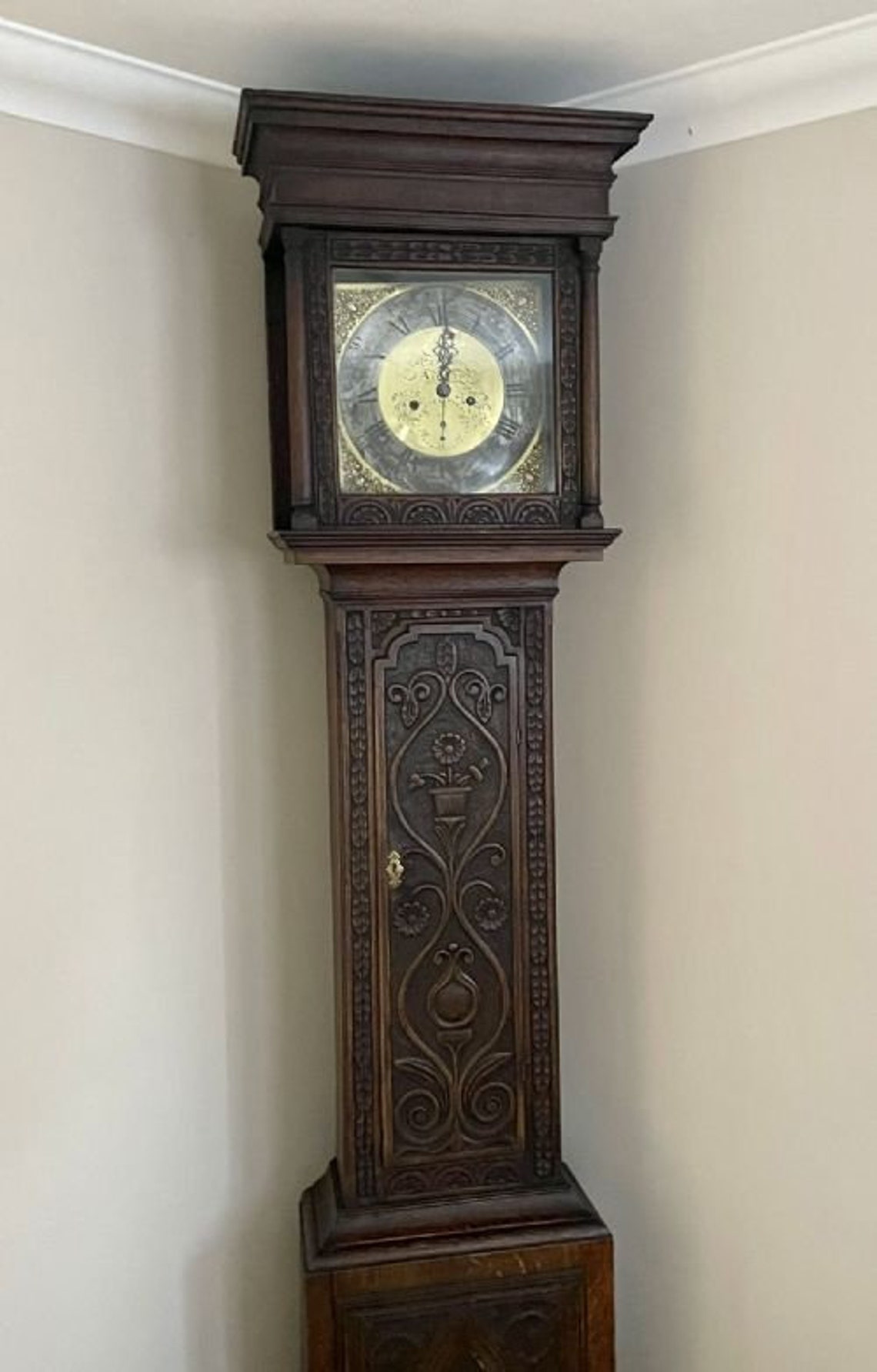 Quality Antique George III Carved Oak Brass Face Longcase Clock - Etsy