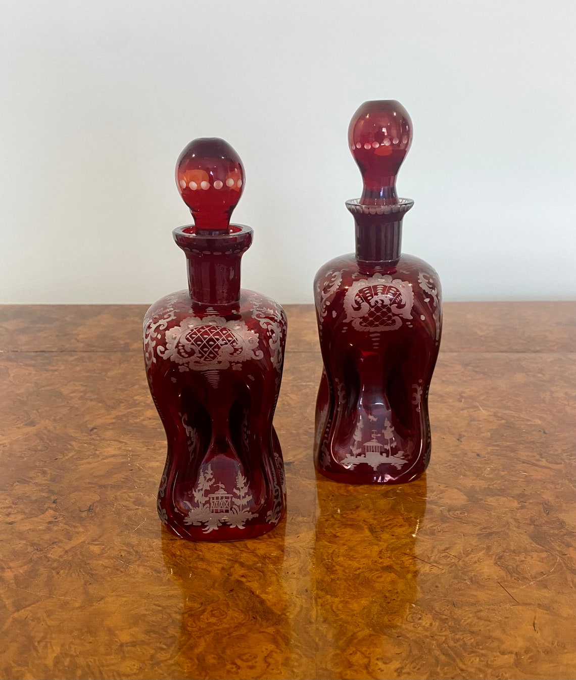 Pair of Antique Victorian Quality Ruby Glass Decanters - Etsy