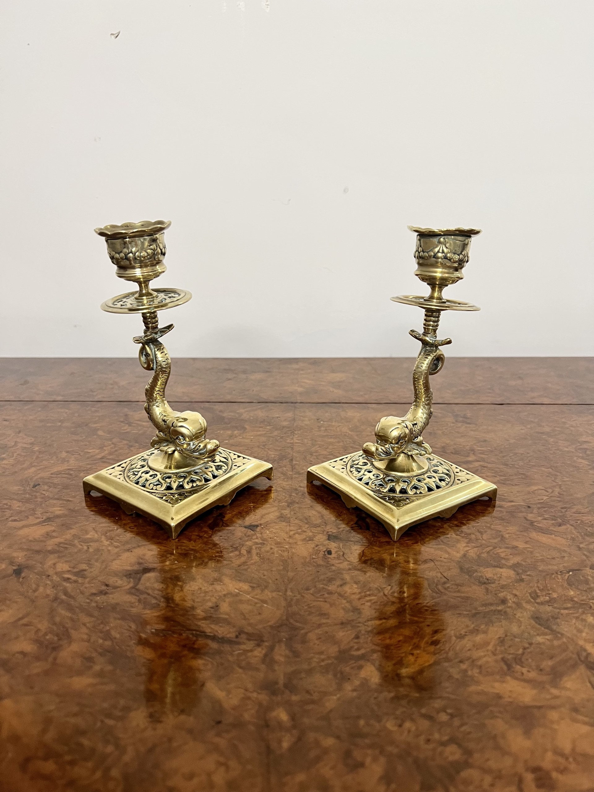Pair of Antique Edwardian Quality Unusual Brass Candlesticks - Etsy