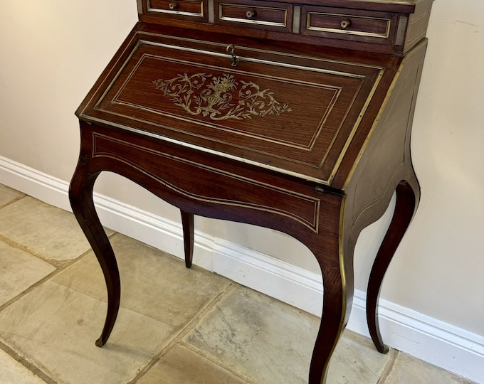 Stunning Antique Victorian French Quality Rosewood Brass Inlaid Bureau ...