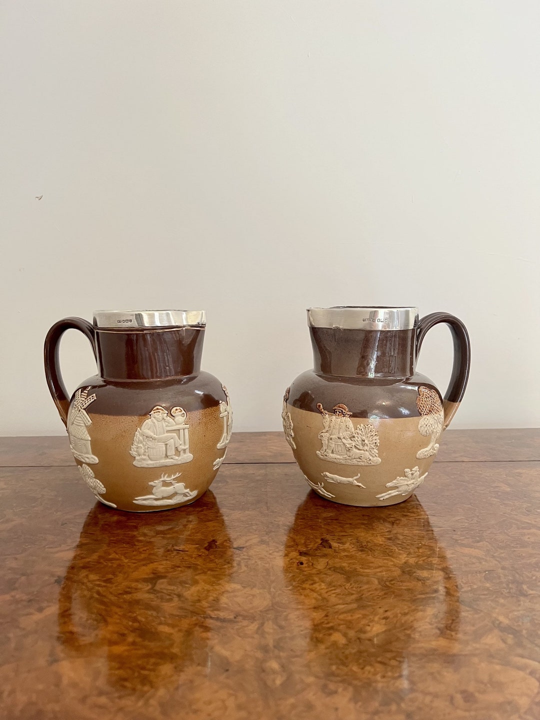 Unusual Pair of Quality Antique Doulton Lambeth Harvest Jugs With ...