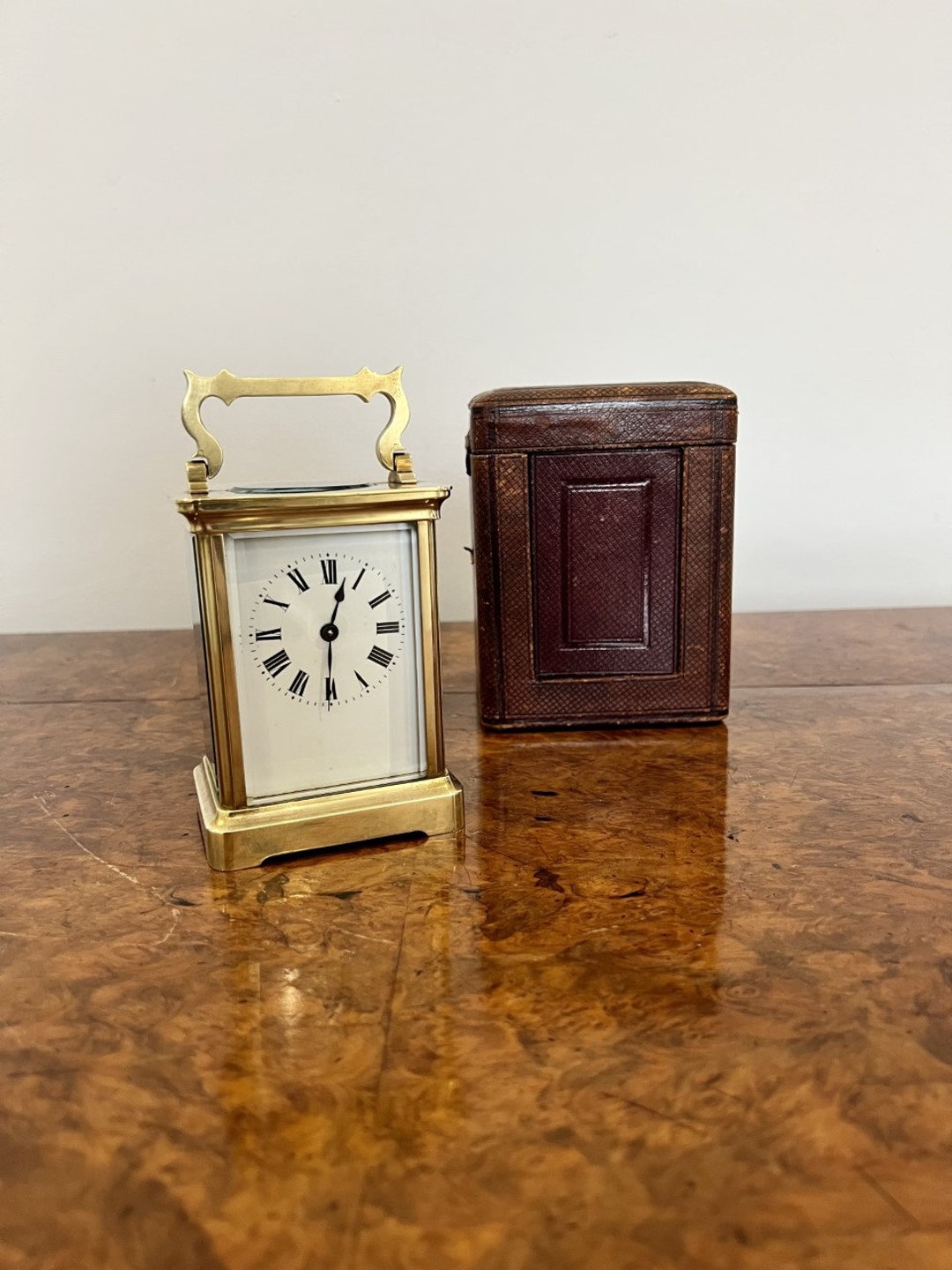 Antique Victorian Quality Brass Carriage Clock With Original Leather ...