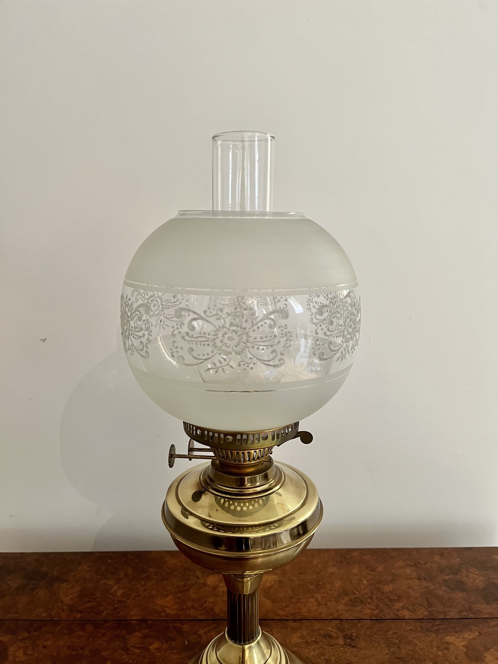 Antique Edwardian Quality Brass and Glass Oil Lamp - Etsy