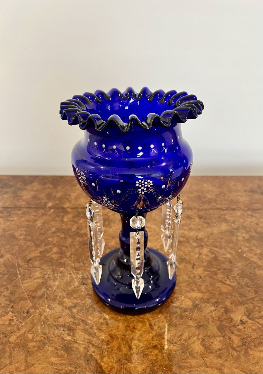 Antique Victorian Quality Blue Glass Lustre - Etsy