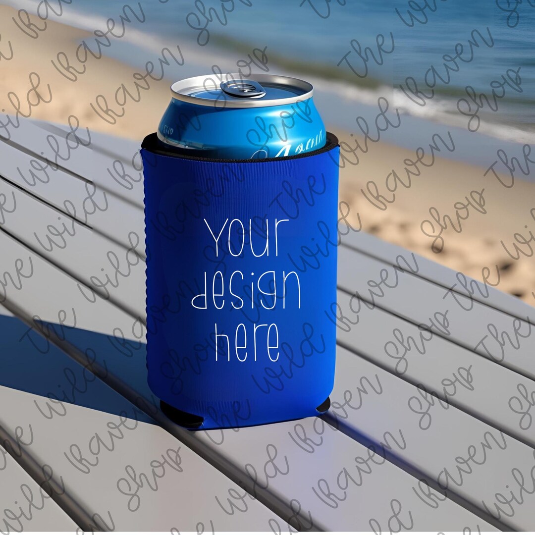 Can Cooler Royal Blue Sleeve- Beach Scene- Design Mock Up - Etsy