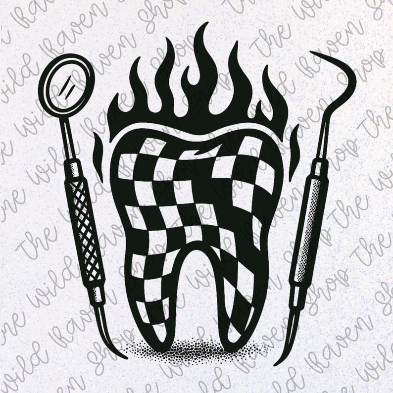 Tattoo Flash Tooth PNG: Checkered Dental Art (digital Download) - Etsy