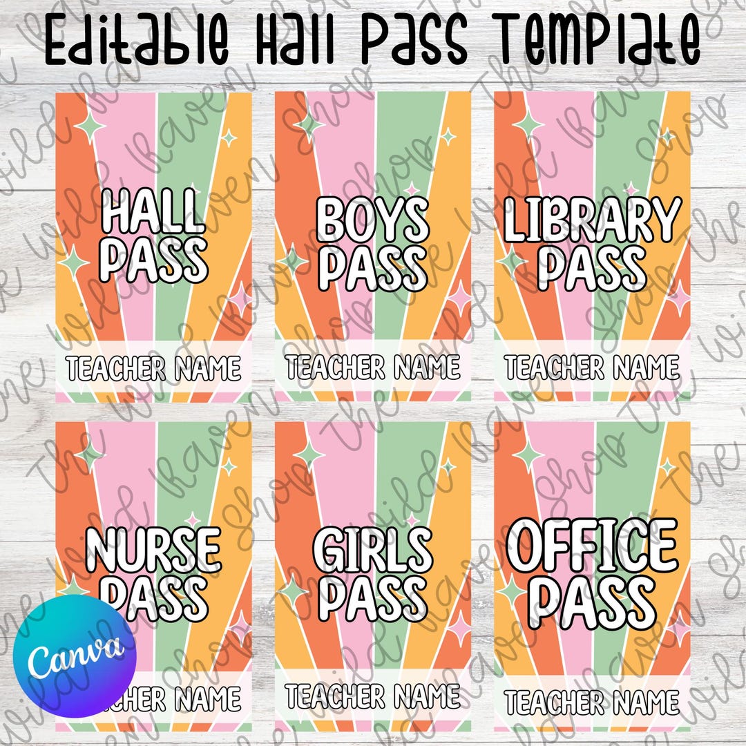 Retro Hall Pass Template - Etsy