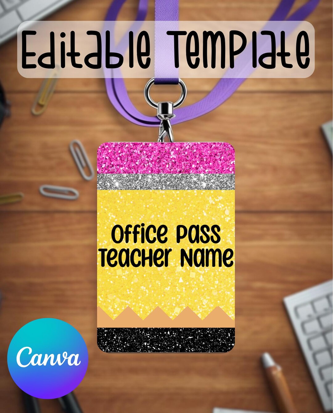 Glitter Pencil Hall Pass Template- Editable - Canva Template - Etsy