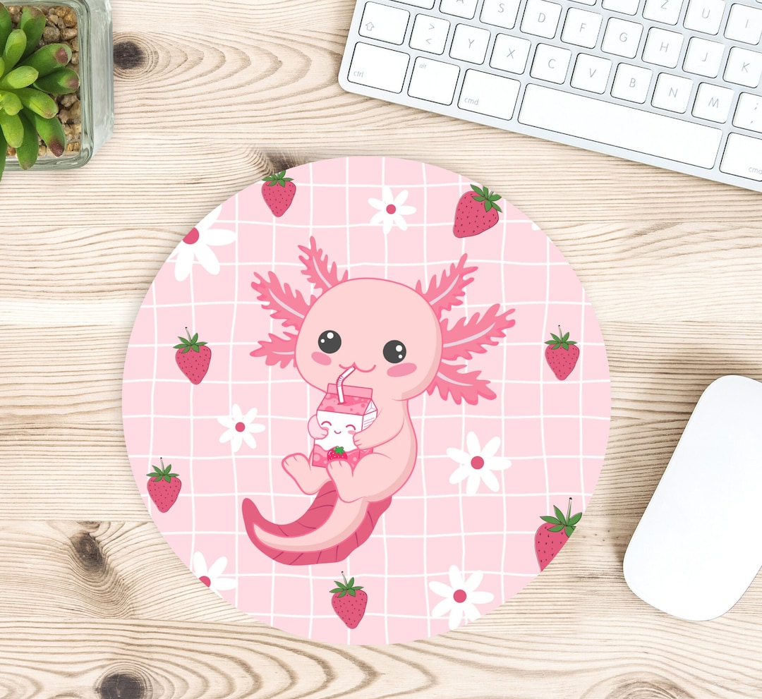 Strawberry Axolotl Cute Pink Print Mousepad - Etsy