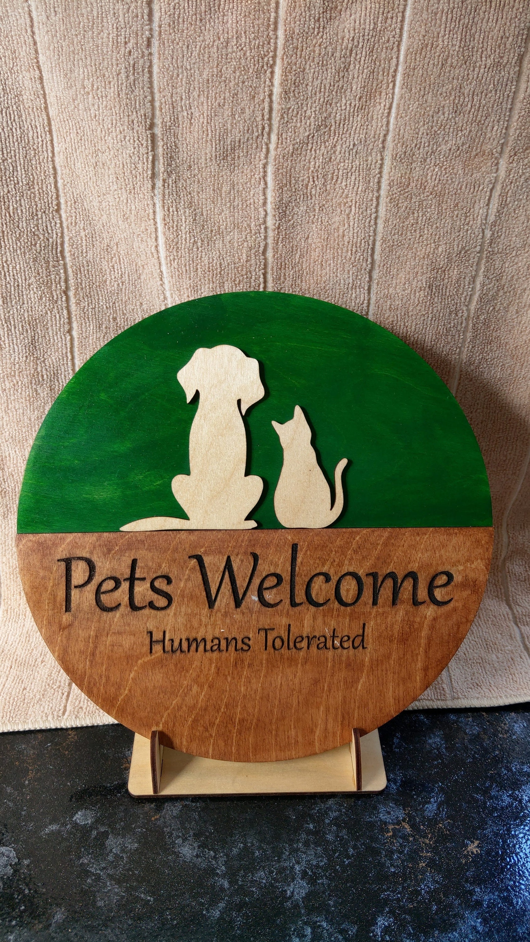 Pet Welcome Humans Tolerated Wood Round Welcome Sign SVG - Etsy