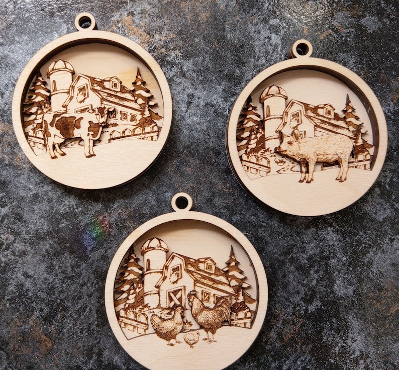Farm Life Christmas Ornaments Layered and Etched SVG - Etsy