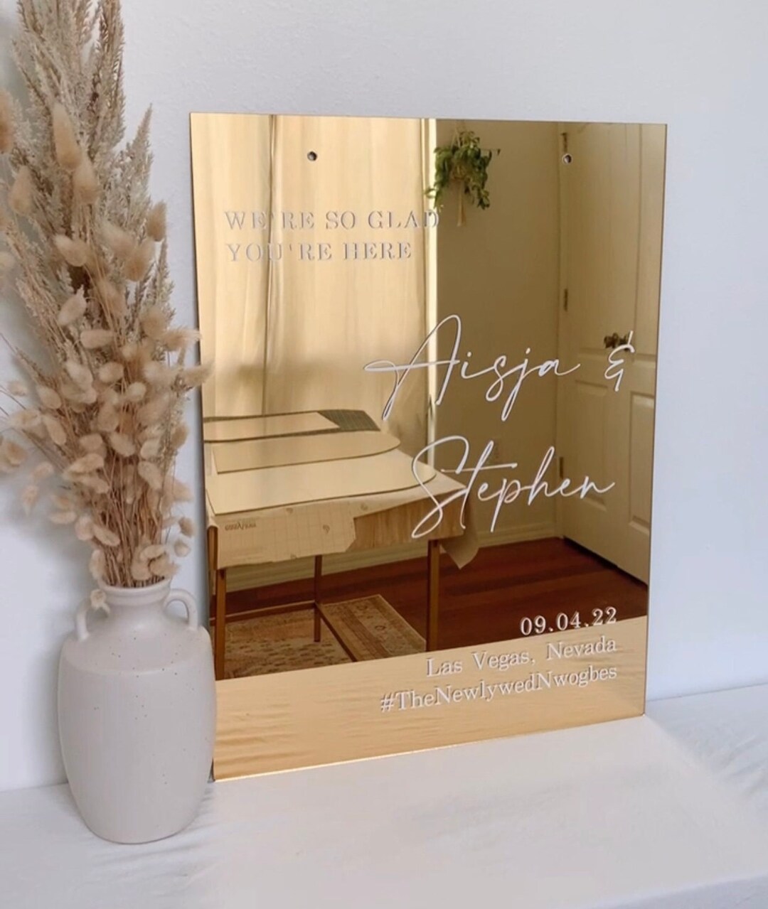 Welcome Wedding Sign, Gold Mirror Acrylic Sign, Hanging Wedding Sign ...