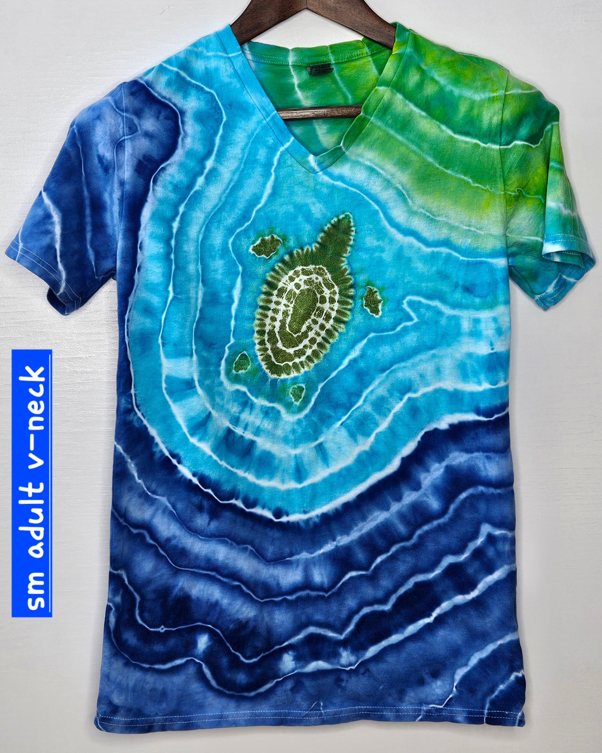 Ice Dyed Sea Turtle Tie Dye V-neck Soft Style Tee Shirt Adult Size ...