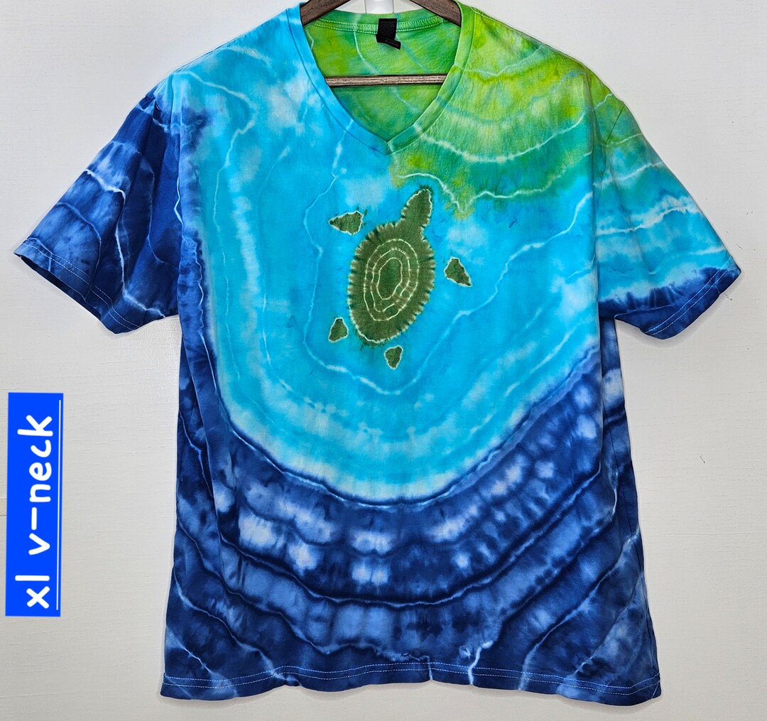 Ice Dyed Sea Turtle Tie Dye V-neck Tee Shirt Adult Size Extra Large - Etsy