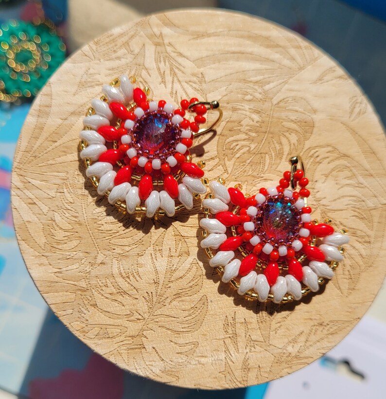 Original Mayan Half Moon Dangle Beaded Earrings | Boho Style ...