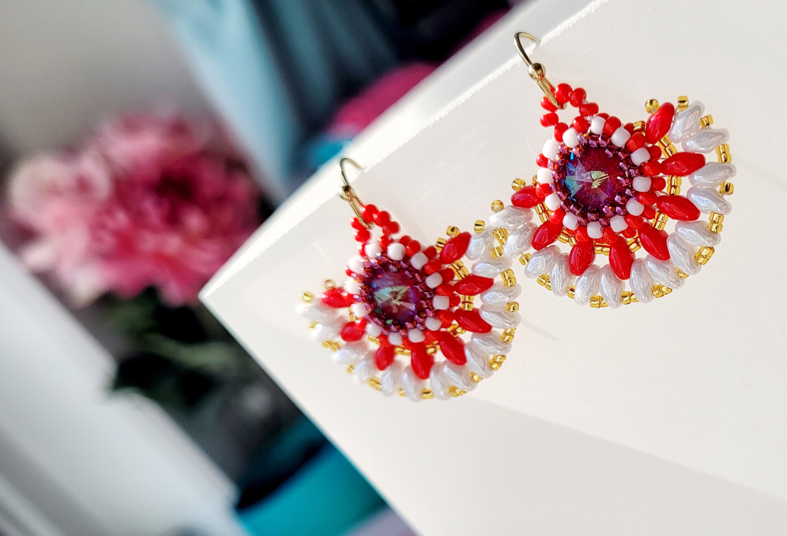 Original Mayan Half Moon Dangle Beaded Earrings | Boho Style ...