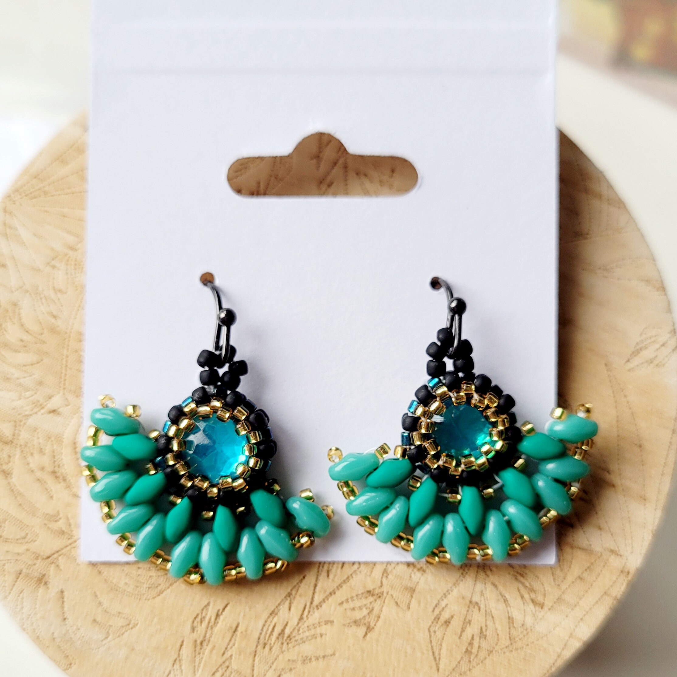 Original Mayan Half Moon Dangle Beaded Earrings | Boho Style ...