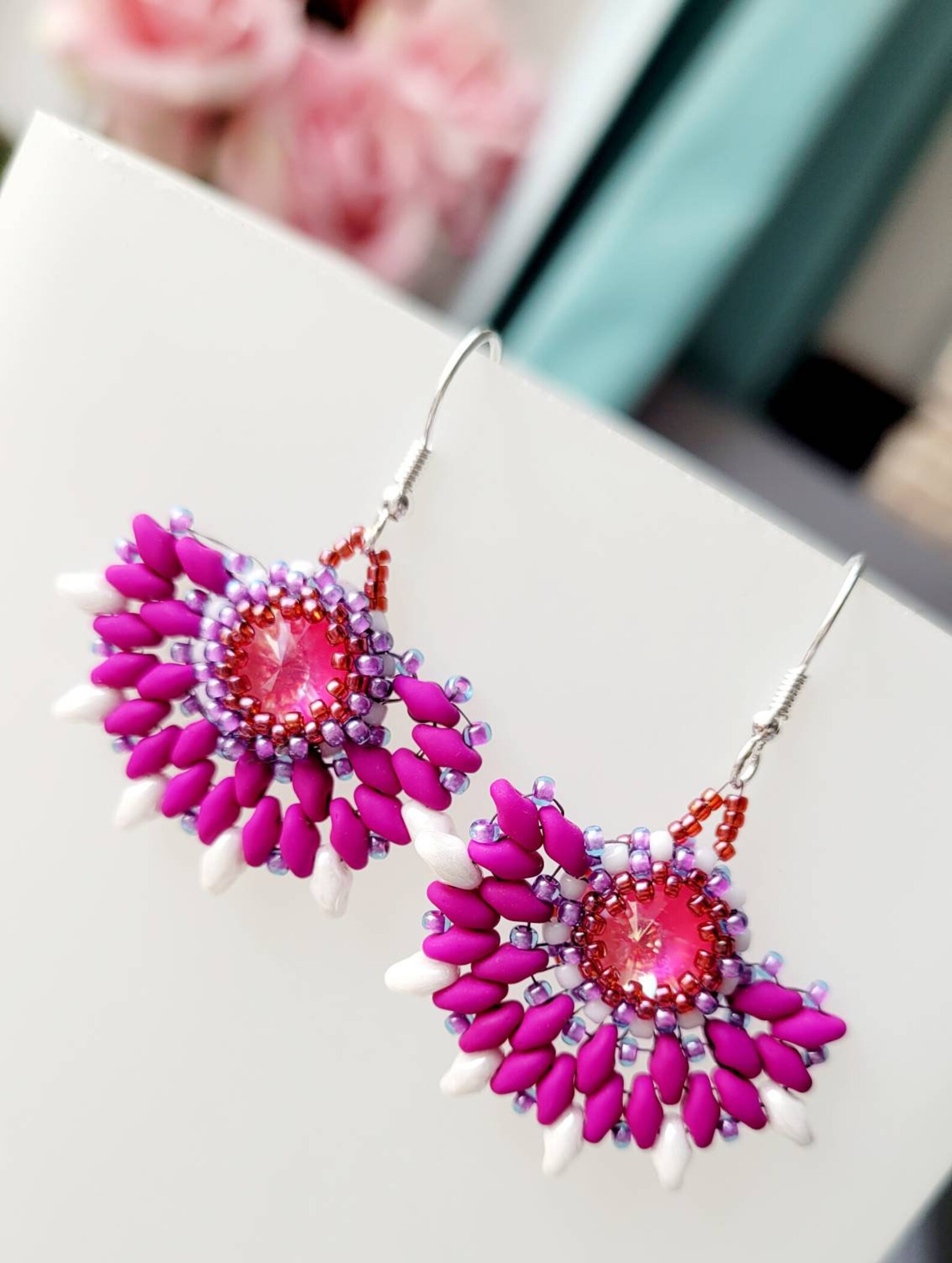Original Mayan Half Moon Dangle Beaded Earrings | Boho Style ...