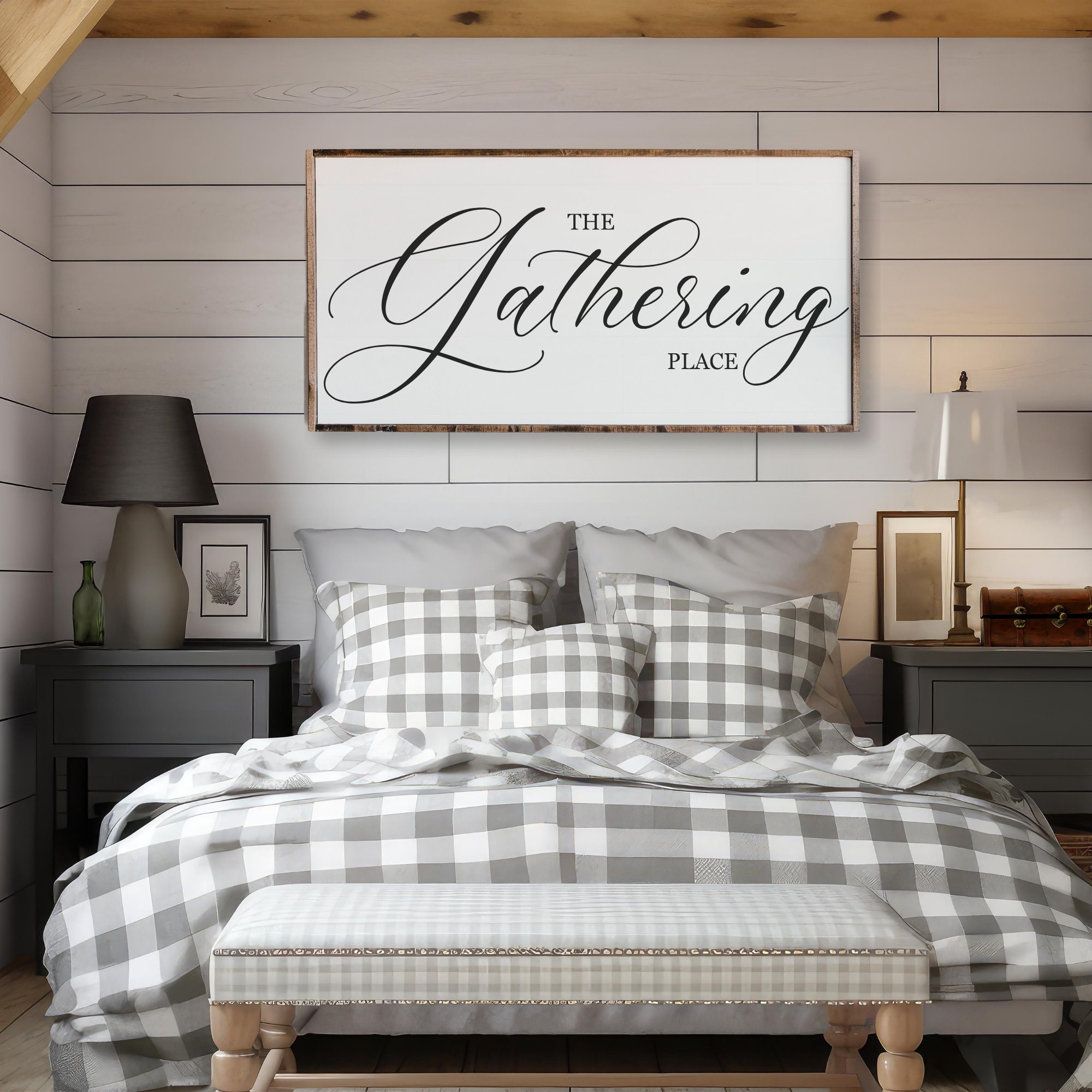 The Gathering Place Sign, Large Rustic Wood Wall Art, Farmhouse Decor ...