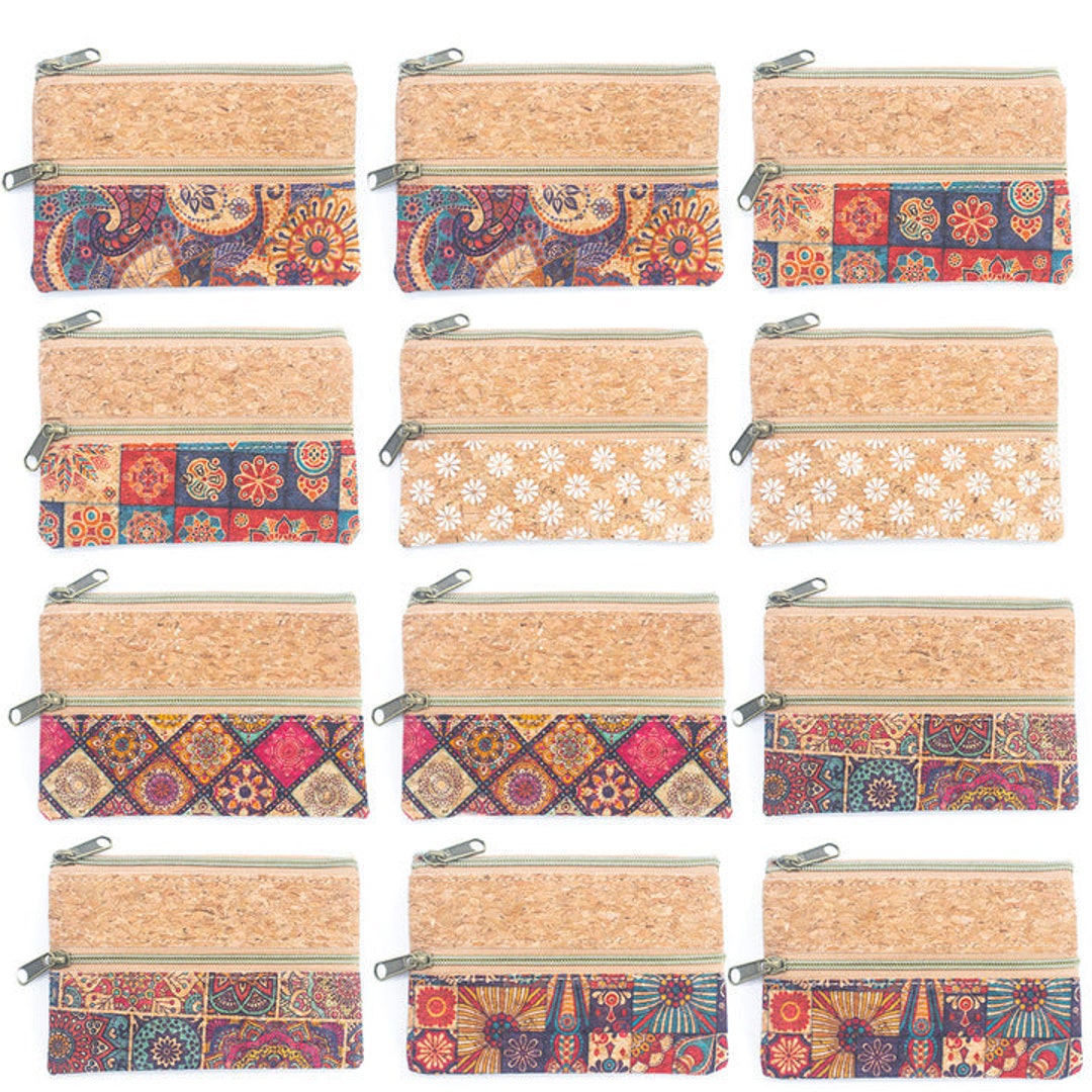 Vegan Small Cork Purse Ethnicmeso-grids / Vegan Purse / Cork Bag / Cork ...