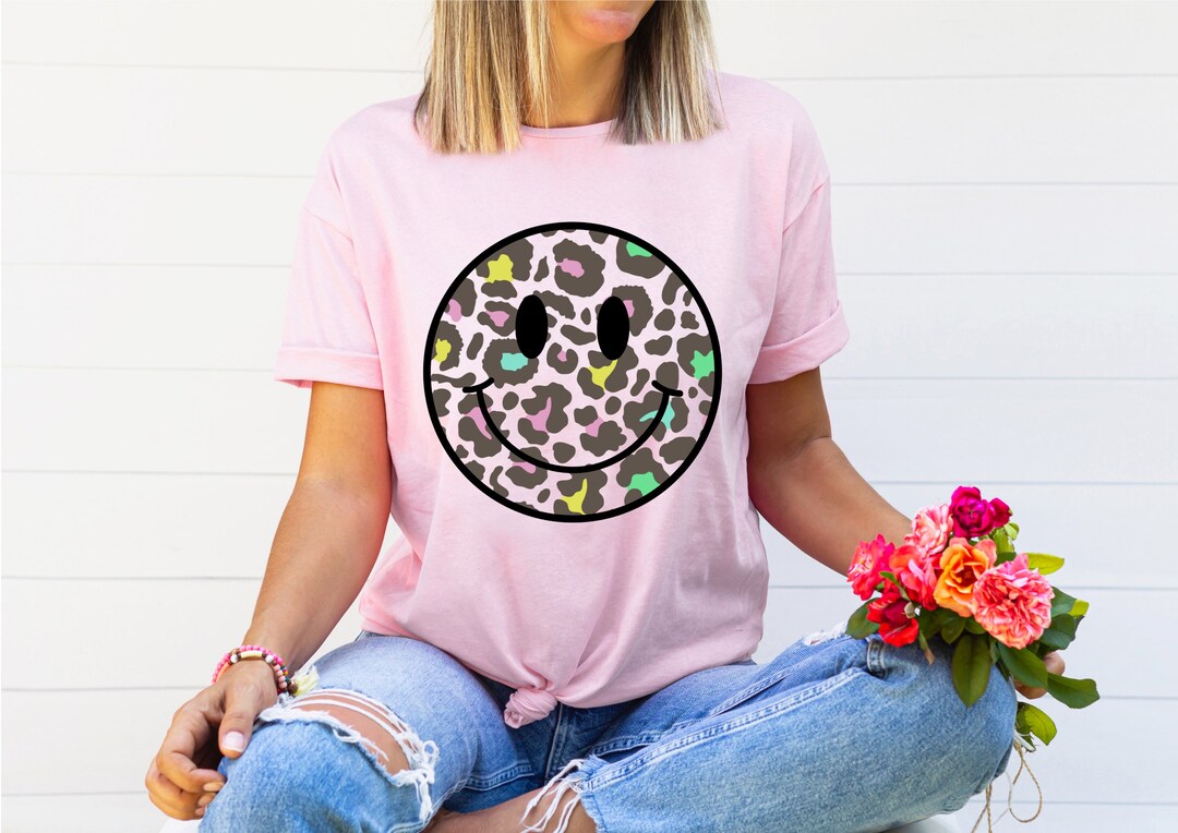 Retro Leopard Smiley Face PNG ~ DTF ~ Digital Preppy Smiley Face PNG ...